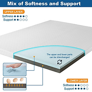 Bomdaia 3 Inch Gel Memory Foam Mattress Topper Queen Size High Density Cooling Mattress Pad Pressure Relief Bed Topper for Back Pain, Bamboo Charcoal Foam Topper with Removable & Washable Cover