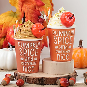 FestalMart Fall Decor-Fall Decorations for Home-2 PCS Mini Pumpkin Spice Latte Cups with Faux Whipped Cream-Autumn Tiered Tray Farmhouse Thanksgiving Fireplace Tabletop Indoor Decor