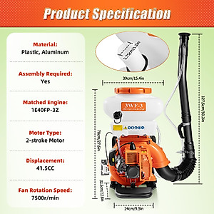 HETEPPTR Backpack Fogger Agricultural New Mister Duster 2-Stroke Backpack Gas Fogger Sprayer Blower 7500r/min