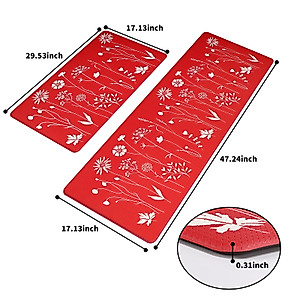 Rempry Kitchen Rug Anti Fatigue, Non Skid Cushioned Comfort Standing Kitchen Mat Waterproof and Oil Proof Floor Runner Mat, Easy to Clean, 17"x59", Red