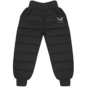 Infant Toddler Windproof Pants Winter Snow Trousers Lightweight Down School Bottoms Elastic Warm Puffer Activewear Thick Cotton Winter Clothes Fleece Lined Pockets Sweatpants for Baby Kids 2-3 Years