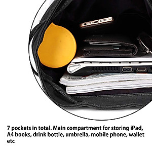 WITERY Canvas Backpack Purse for Women- 15.7 inch Laptop Bag Small Black Vintage Rucksack, Cute Casual Drawstring School Daypack for Hiking Travel Work