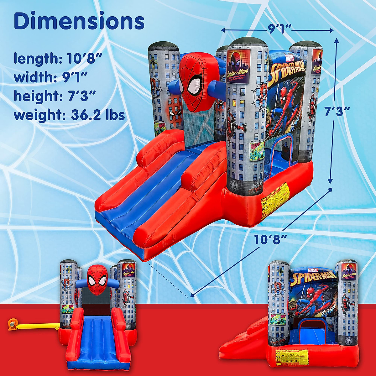 Funormous Marvel Spider-Man Bounce House with Slide, Kids Inflatable Spiderman Bouncy Castle Indoor Outdoor Plus Heavy Duty Air Blower