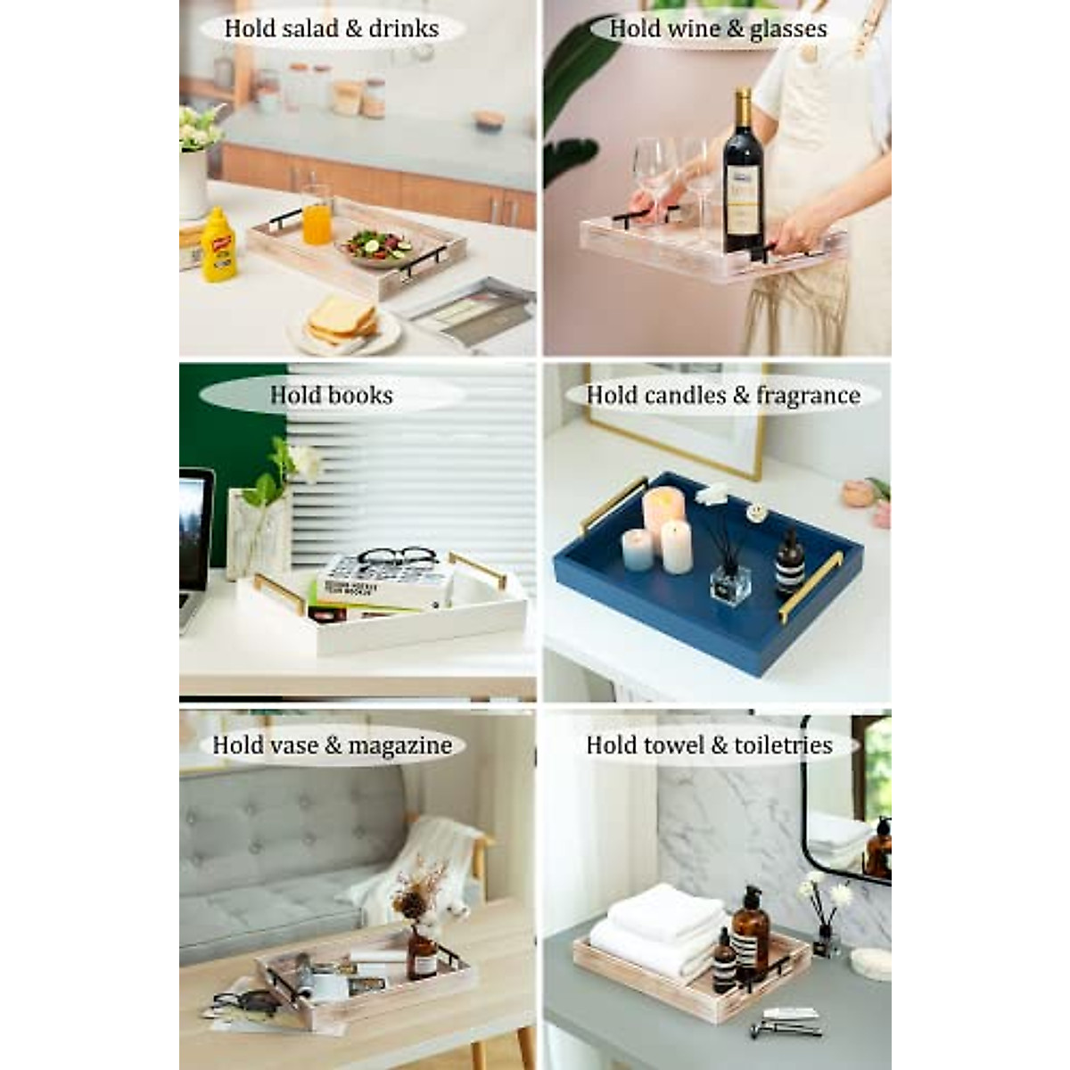 Hanobe Wood Serving Tray Decor - Rustic Decorative Trays for Coffee Table Large Ottoman Food Tea Coffee Trays for Eating Living Room/Dining Room/Coffee Bar Farmhouse (1)