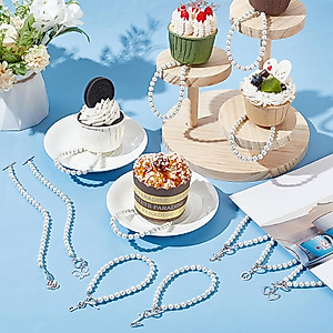 FINGERINSPIRE 12Pcs 10Inch White Individual Pearl Beaded Wedding Cake Pulls 12Style Wedding Cake Charm Pull with Alloy Silver Charm Bracelet for Birthday Party Wedding Decoration Bridesmaid Luncheon