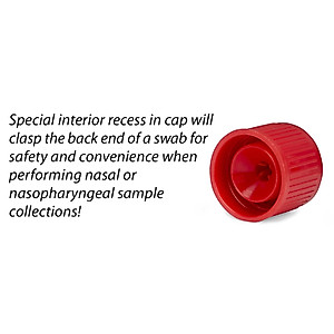 Globe Scientific Transport Tube, 10mL, Separate Red Screw Cap with Recess for Swab, STERILE, PP, Round Bottom, Self-Standing, Bulk Packed, 2 x 500 Tubes/Bag & 1 x 1000 Caps/Bag (1000 pcs)