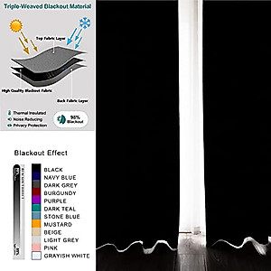 Pickluc Grommet Blackout Curtain for Living Room, Light Blocking Drapes, Thermal Insulated, Noise Reduction, 52 Inches Wide x 96 Inches Long, Black, 2 Panels