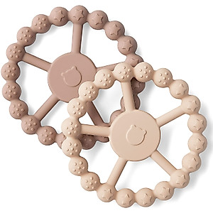 SAMiGO Silicone Teethers for Babies 0-6 6-12 Months Baby Teething Rings Chew Toys for Infant Boys and Girls - 2 Pack Earth