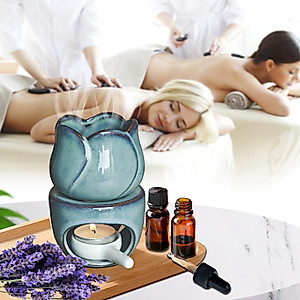 Fragrance Essential Oil Burner Tealight,Tea Light Candle Wax Warmer,Tealight Fragrance Oil Warmer (Set of 1,Ice Cracked Glaz Lotus Shape)