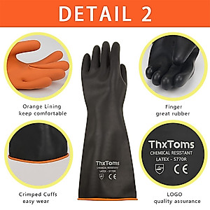 ThxToms Heavy Duty Latex Gloves, Resist Strong Acid, Alkali and Oil, 14", 1 Pair