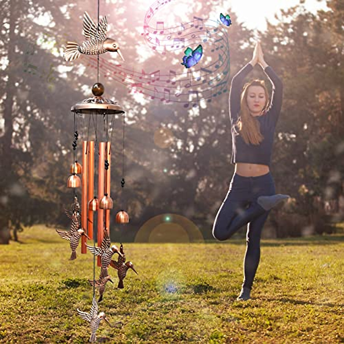Choha Hummingbird Wind Chimes for Outdoor, Aluminum Tube Windchime with S Hook, Mobile Metal Sympathy Memorial Hummingbird Wind Bells for Home, Yard, Patio, Garden Decoration, Gift for Mom Grandma
