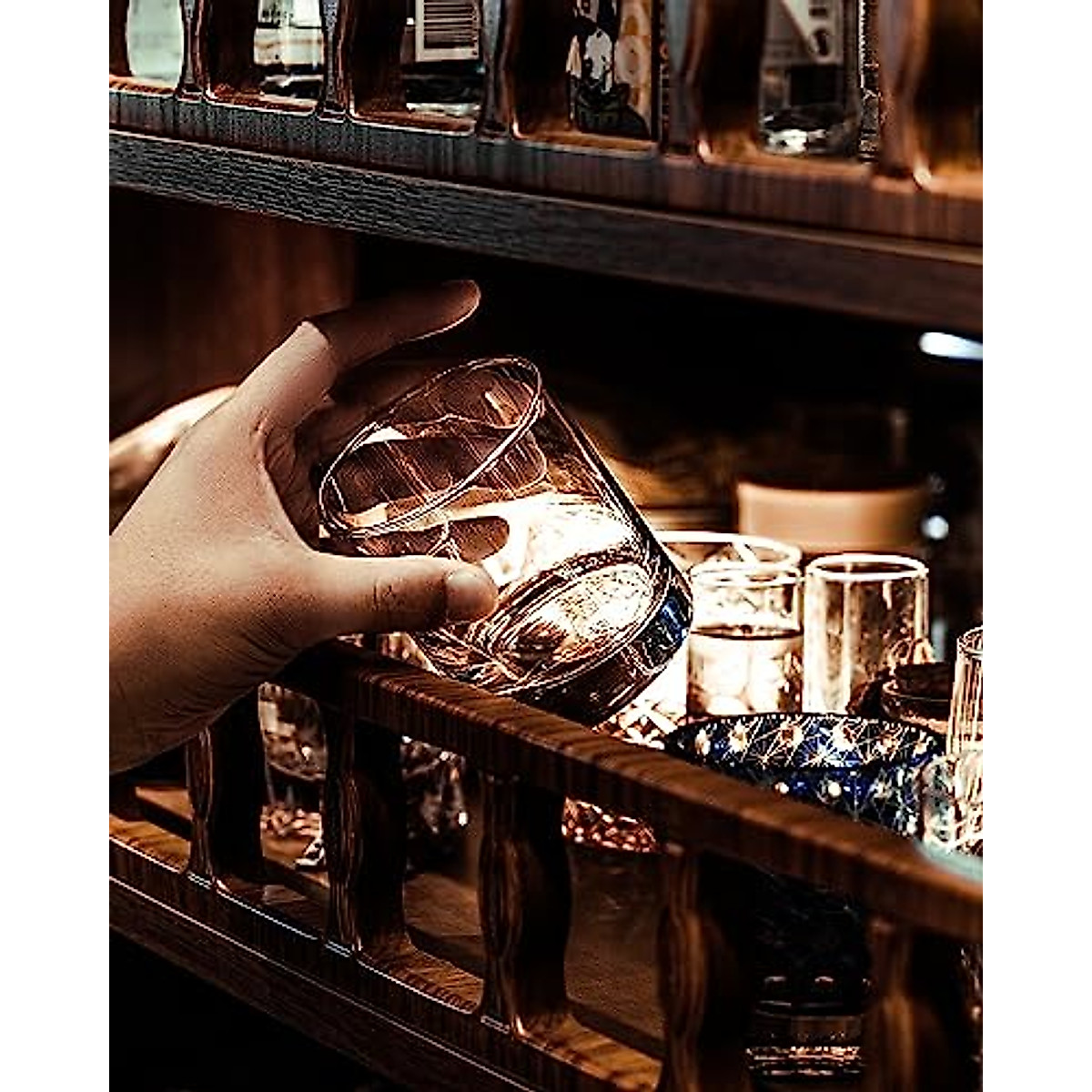 LUXU Whiskey Glasses-Premium 11 OZ Scotch Glasses Set of 6 /Old Fashioned Whiskey Glasses/Perfect Scotch Bourbon Whiskey Tumblers/Style Glassware for Bourbon/Rum glasses/Bar whiskey glasses,Clear