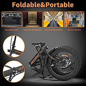 aostirmotor Folding Electric Bike 20" x 4.0 Fat Tire Electric Bike with 500W Motor 36V 13AH Removable Lithium Battery,Ebike for Adults (Black)