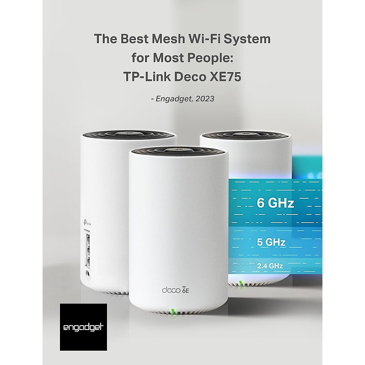 TP-Link Deco AXE5400 Tri-Band WiFi 6E Mesh System - Wi-Fi up to 7200 Sq.Ft, Engadget Rated Best Mesh For Most People, Replaces WiFi Router and Extender, AI-Driven Mesh New 6GHz Band, 3-Pack(Deco XE75)
