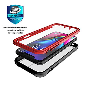 ImpactStrong iPhone 11 Case, Clear Full Body Ultra Protective Case with Built-in Clear Screen Protector Transparent Full Body Cover for iPhone 11 6.1-Inch (2019) - Red
