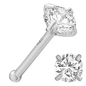 14K Solid White Gold, Bone end, 20GA, Diamond Nose Stud, Micro Nose, Screw Nose Stud, Body Jewelry Piercing