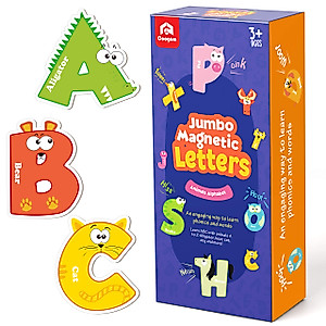 Coogam Magnetic Letters 26Pcs Jumbo ABC Alphabet Colorful Animal Shape Large Uppercase Fridge Magnets Educational Toy Set Learning Spelling Games for Kids 3 4 5 Years Old