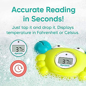 Aycorn Digital Baby Bath Thermometer Baby Safety - Fahrenheit Water Temperature Thermometer & Room Thermometer with LED Display and Temperature Warning - Infant Baby Bath Toys Floating Toy Thermometer