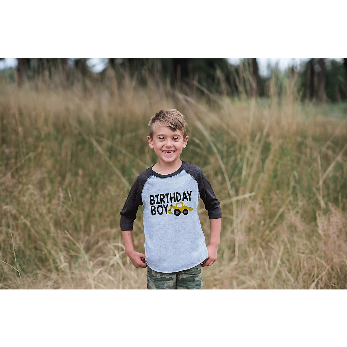 7 ate 9 Apparel Boy's Birthday Boy Construction Grey Raglan Tee 18 Months