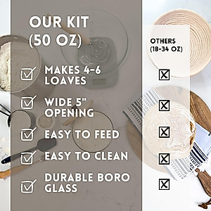 Sourdough Starter Kit with 50oz Jar for Gluten-Free and Regular Baking - Stylish Jar with Easy Instructions and Recipes