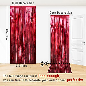 GOER 3.2 ft x 9.8 ft Metallic Tinsel Foil Fringe Curtains for Party Photo Backdrop Wedding Decor (1 Pack,Burgundy)
