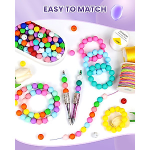 150PCS FIVEIZERO Silicone Beads 15mm for Keychain Making, Bulk Rubber Beads for DIY Crafts, Bracelets, and Necklaces - Silicone Beads Bulk, Keychain Beads, Rubber Beads for Pens.(Black)