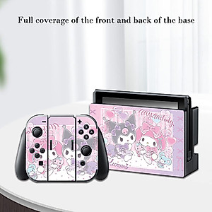 PERFECTSIGHT Cute Skin Sticker Compatible with Nintendo Switch, Kawaii Cartoon Vinyl Decal, Pretty Pattern Full Set Wrap Protective Film for NS Console & Joy-Con Controller & Dock (Melody Rabbit)
