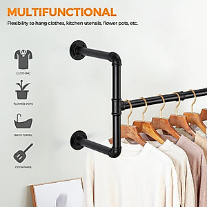 Home Expert Industrial Pipe Clothes Rack 40" Wall Mounted Wall Clothing Rack for Hanging Clothes Black Garment Rack, 1 pack