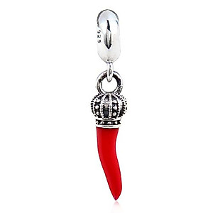 Red Horn Charm 925 Sterling Silver Crown Charm Red Pepper Charm Chilli Charm for Bracelet