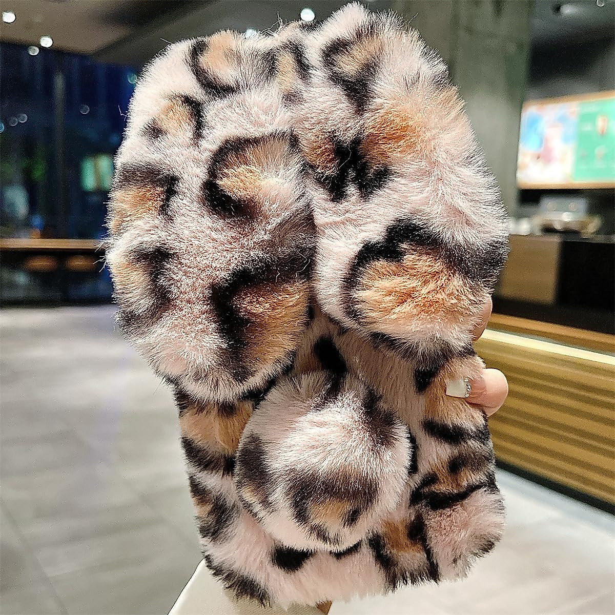 for Samsung A04/A04s Furry Case, Lucky Leopard Pattern Cute Rabbit Bunny with Soft Fluffy Ears Tail Doll Fuzzy Hair Fur Plush Phone Case Cover Women Girl