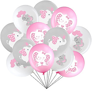 Aoriher 45 Pieces Elephant Balloon 12 Inch Baby Shower Elephant Balloon for Baby Boy Girl Gender Reveal Elephant Animal Themed Birthday Party Supplies Indoor Outdoor Decor (Pink, Gray, White)