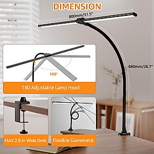 ShineTech Led Desk Lamp for Office Home, Bright Double Head Desk Light with Clamp, Architect Task Lamp 50 Lighting Modes Adjustable Flexible Gooseneck