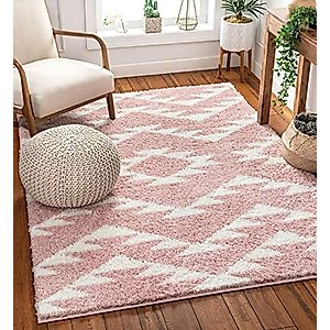 Well Woven Madison Shag Edona Pink Moroccan Tribal 5'3" x 7'3" Area Rug, 5 ft 3 in x 7 ft 3