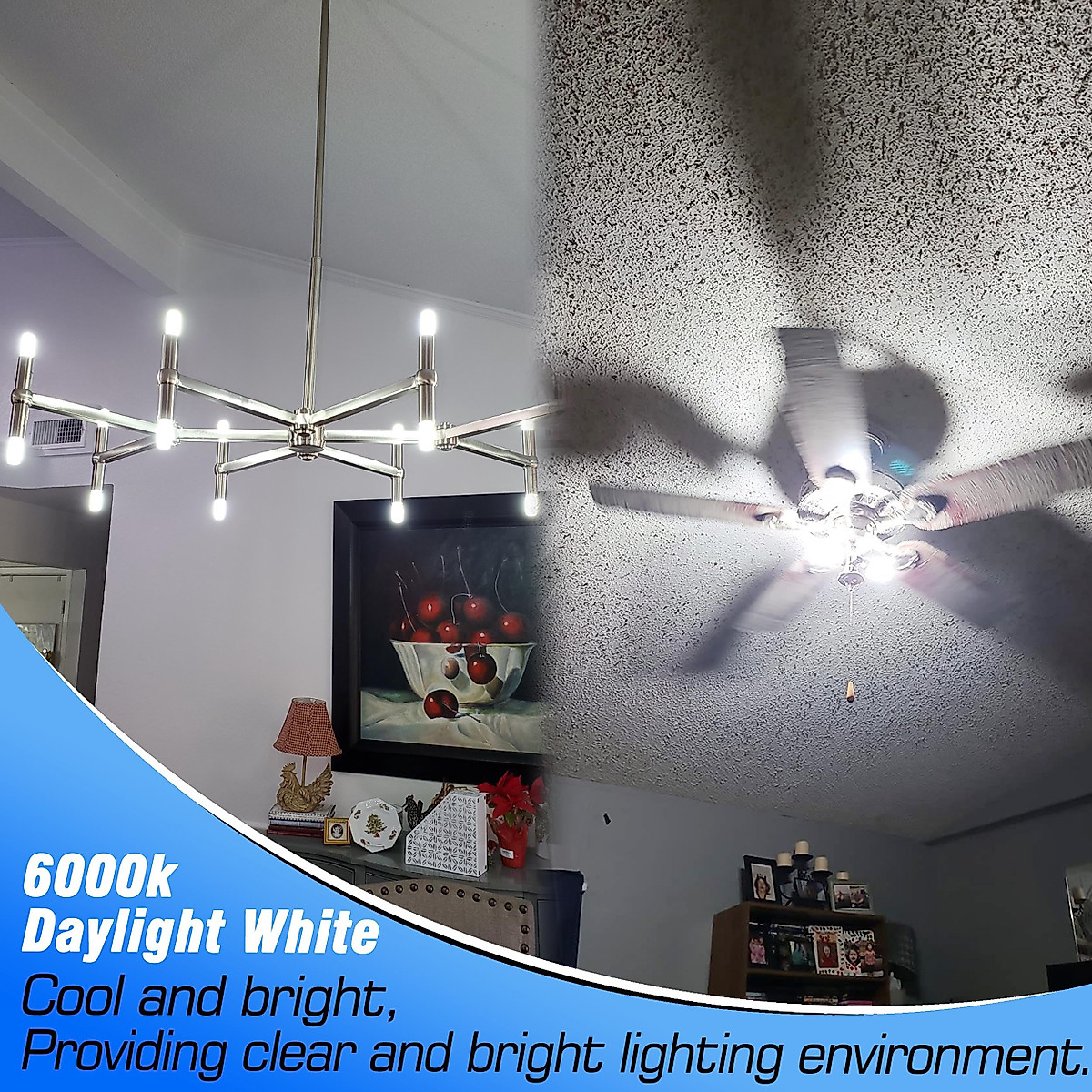 Heifymi E17 LED Light Bulb 6W(60W Halogen Equivalent) 6000K Daylight White 700lm 120V E17 LED Intermediate Base Bulb for Chandelier,Appliance,Desk Lamp,Cabinet,Closet,Ceiling Fan,Non-dimmable,5pack