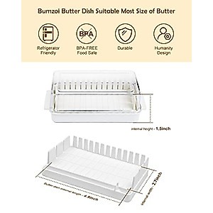Butter Dish with Lid for Countertop, Bumzoi Butter Dish with Humanized Design, Butter Keeper for Refrigerator, Butter Dishes with Handle Storage Perfect for West/ East Coast Butter