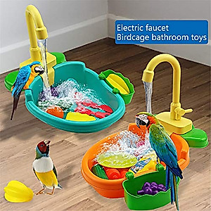 Bird Bath Tub Parrot Automatic Bathtub with Faucet Bird Shower Bathing Tub Birdbath Toy Bird Feeder Bowl Parrot Automatic Bathtub Pool for Indoor