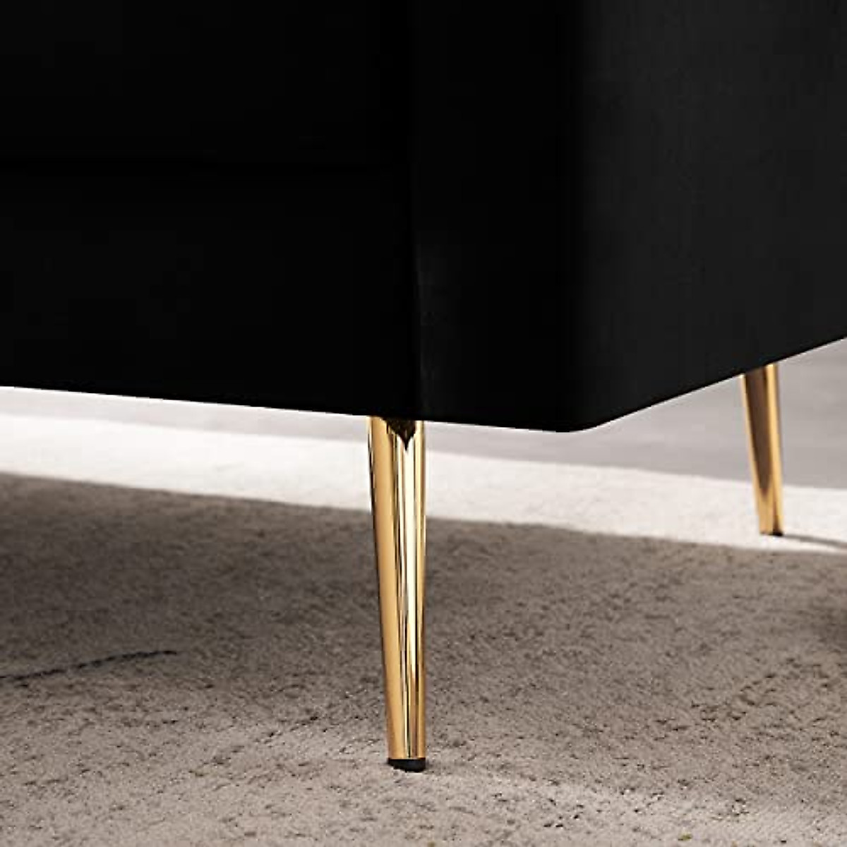 QYSMT 62inch Velvet Square Arm Loveseat，Velvet Cover Modern Design Couch,with Gold-Finished Metal Legs, with 500 LB Load, 62'' x 30.7'' x 32.7''Tools-Free Assemble (Black) (LHSC18)