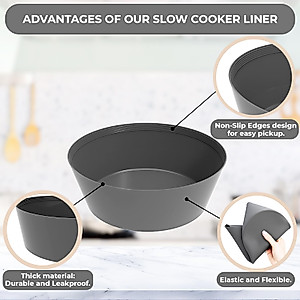 Silicone Slow Cooker Liners for 7-8QT CrockPot and other Oval Slow Cookers - Silicone Crock Pot Liners for 7-8 Quart Crock Pots - Reusable, Leakproof & Food-Grade Silicone Crock Pot Inserts - (Gray)