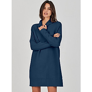 ANRABESS Women's Oversized Turtleneck Sweater Dress Pullover Batwing Sleeve Split Hem Tunics Fall Casual Short Dresses Dark Blue