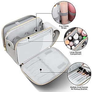 BOOMRICH Large Travel Makeup Bag, Cosmetic Bag, Toiletry Bag for Women, Water-Resistant Leather Toiletry Organizer, Dopp Kit for Toiletries Accessories, Blue Grey