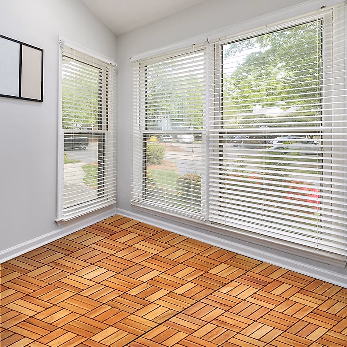 Acacia Deck Tiles (Pack of 10) - Hardwood Interlocking Patio Tiles, Outdoor Waterproof All Weather