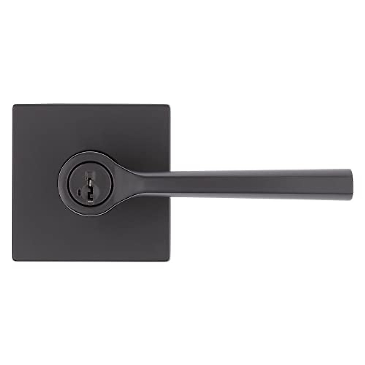 Kwikset Lisbon Keyed Entry Lever with Square Rose Featuring SmartKey Security in Matte Black