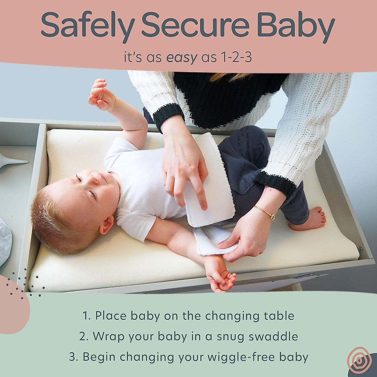 PooPoose Baby Changing Pad with Secure Strap 32" x 16", Changing Diaper Mat for Table Dresser Change Station Soft, White