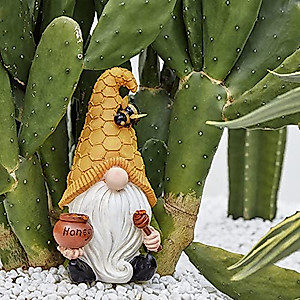 LA JOLIE MUSE Garden Gnomes Statue -11.3'' Resin Summer Bee Gnome Figurine Holding Honey Jar with Solar LED Lights, Outdoor Decoration for Patio Yard Lawn Porch, Ornament