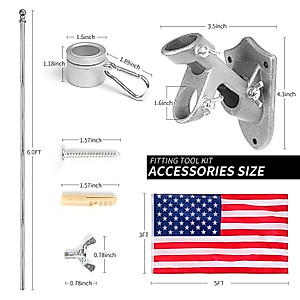 House Flag Pole Kit,Including 6Ft Stainless Steel Flag Pole,Heavy Duty Nylon 3x5 Ft American Flag,Aluminum Alloy Flag Pole Rings And Bracket. Wall Mounted Flagpole Set For Residential Or Commercial