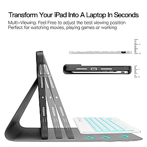 JUQITECH iPad Mini 6 Case with Keyboard - iPad Mini 6th 2021 8.3" Backlit Bluetooth Wireless Magnetic Detachable Rechargeable Keyboard Smart Folio Stand Honeycomb Tablet Cover with Pencil Holder, Gray