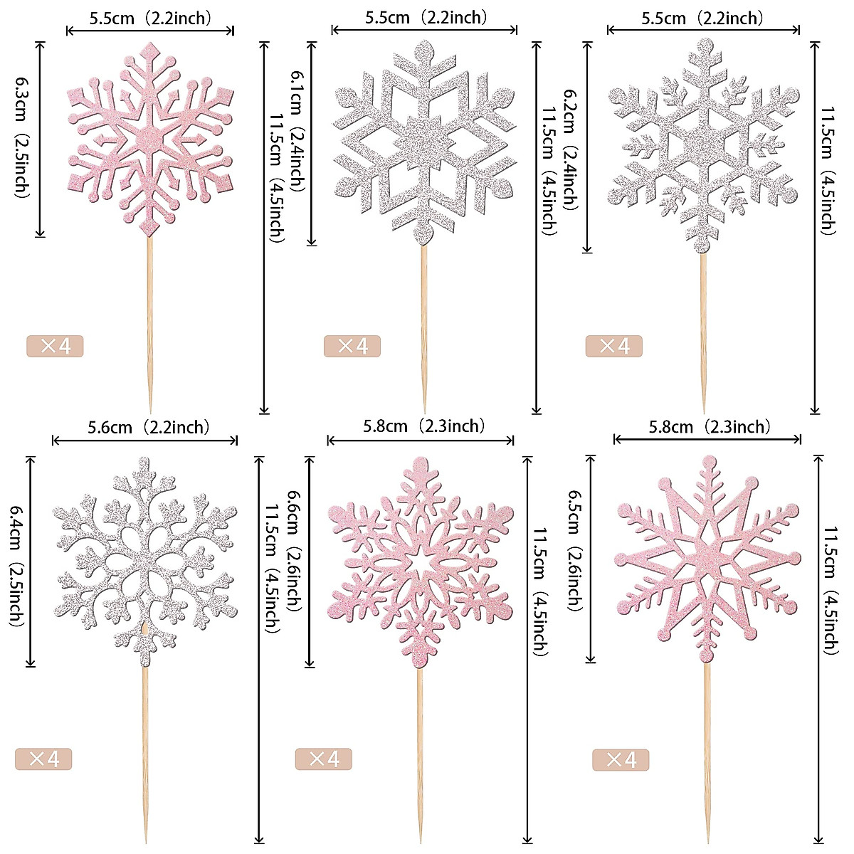 36 PCS Snowflake Cupcake Toppers Glitter Winter Frozen Theme Cupcake Picks Little Snowflake Cake Decorations for Winter Wonderland Baby Shower Kids Birthday Christmas Party Supplies Silver Pink