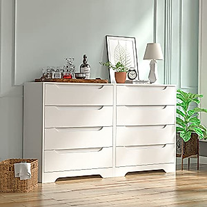 Cozy Castle 4 Drawer Chest, Mid Century Nightstand with Cutout Handle, Accent Drawer Dresser, Wood Storage Cabinet with Drawers for Bedroom Living Room Home Office Entry, White