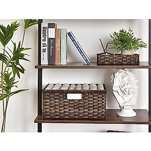 Labcosi Large Wicker Basket, Plastic Wicker Storage Basket, Wicker Storage Basket for Bathroom, Plastic Storage Bin with Built-in Handles, Brown, 15 "L x 11 "W x 6.75 "H, 1 Pack