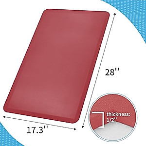 Art3d Anti Fatigue Mat - 1/2 Inch Cushioned Kitchen Mats - Comfort & Non Slip Cushion for Standing Desk, Office or Garage Floor (17.3"x28", Red)